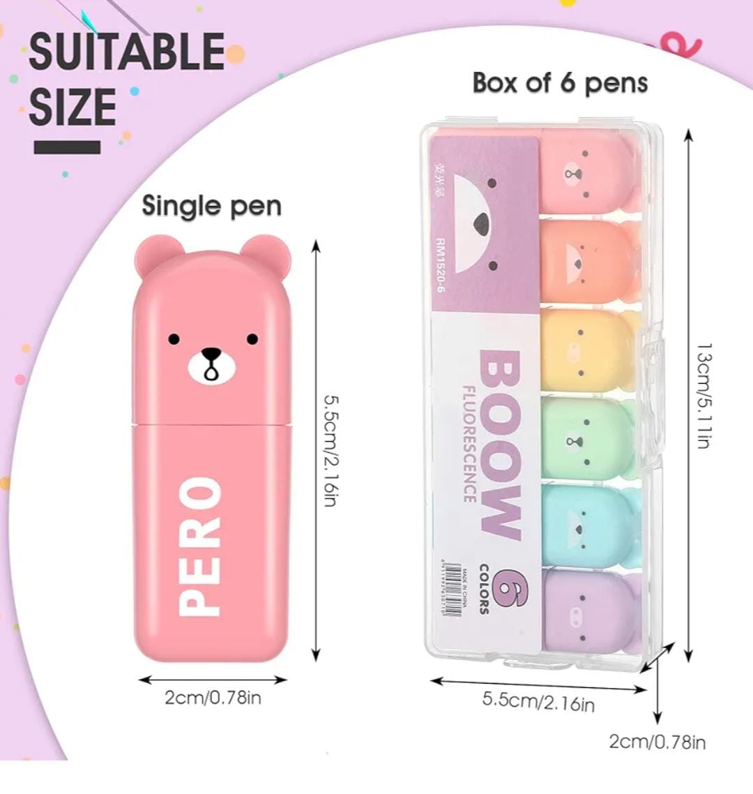 HOK 6pc Set Cute Mini Bear Highlighter|Kawaii Pastel Colors Highlighte ...