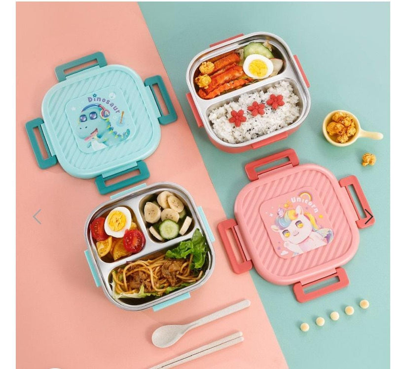 HOK Cute 3 Compartment Stainless Steel Lunch Box – House Of Kids